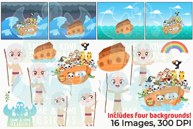 Noah's Ark Clipart, Black and White, Digital Stamps, Commercial Clip ...