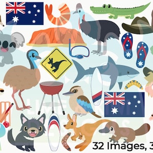 Australia Clipart, Black and White, Digital Stamps, Commercial Clip Art ...