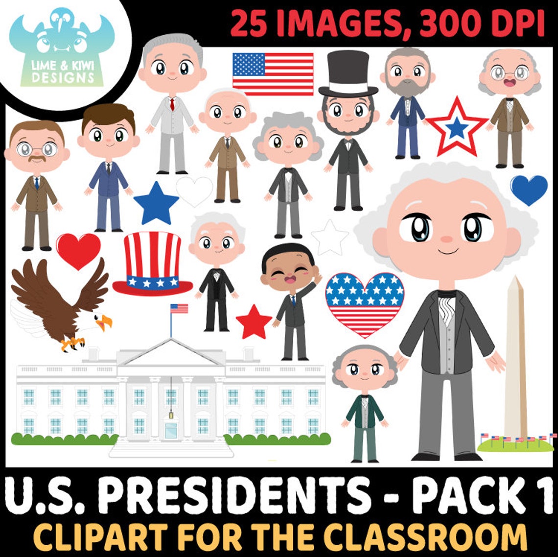 U.S. Presidents/Founding Fathers Clipart Pack 1 Instant | Etsy