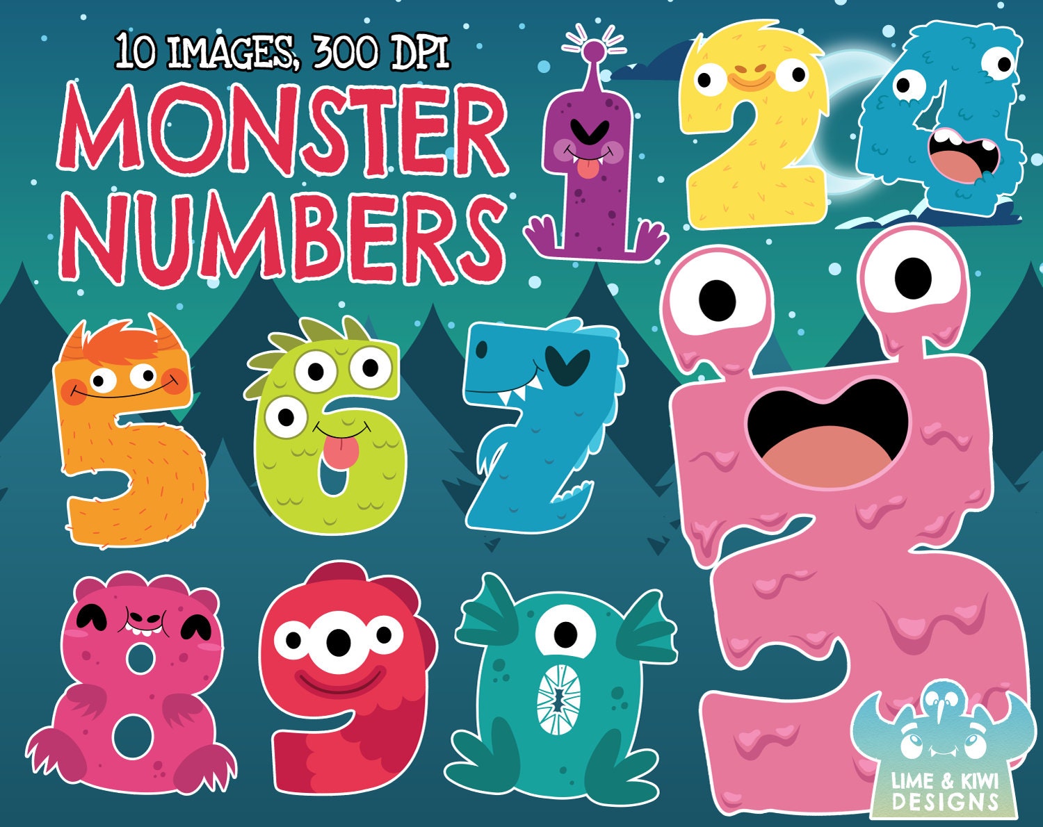 Monster Numbers Clipart Instant Download Vector Art - Etsy UK