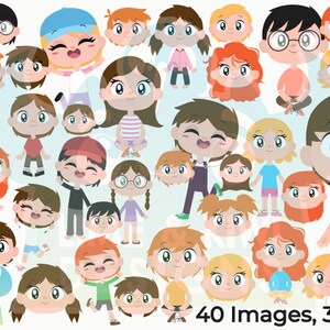 Caucasian Kids Clipart, Black and White, Digital Stamps, Commercial Use ...