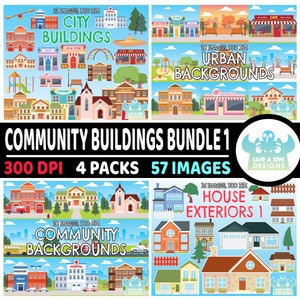 Community Buildings Clipart Bundle 1 Urban Backgrounds | Etsy UK