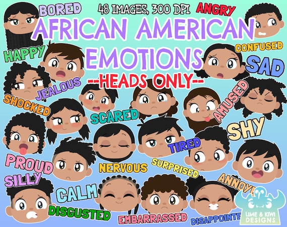 African American Kids Emotions Faces Clipart Instant - Etsy