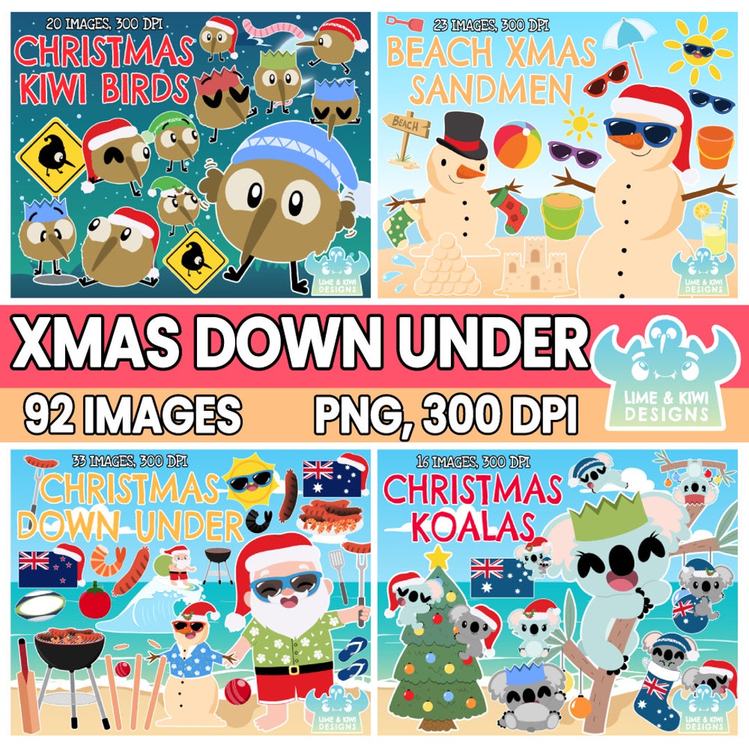 Christmas Down Under Clipart Bundle 1, Black and White, Digital Stamps ...