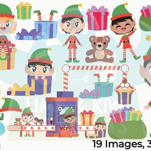 Christmas Elves Boys Clipart, Black and White, Digital Stamps ...
