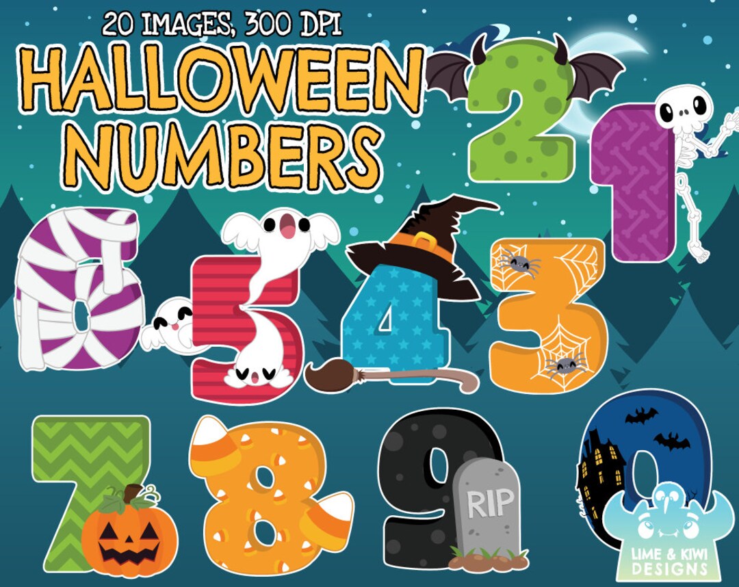 Halloween Numbers Clipart, Black and White, Digital Stamps, Commercial ...