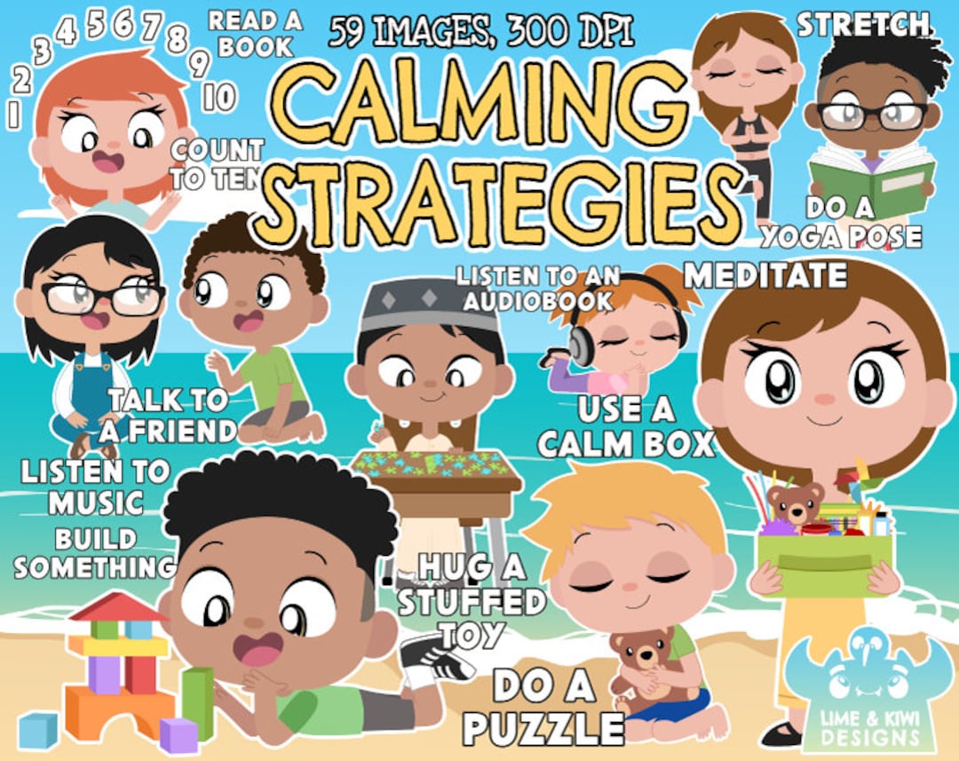 Calming Strategies Kids Clipart, Black and White, Digital Stamps ...