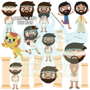Samson Clipart, Black and White, Digital Stamps, Delilah, Religion ...
