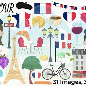 France Clipart, Black and White, Digital Stamps, Commercial, Eiffel ...