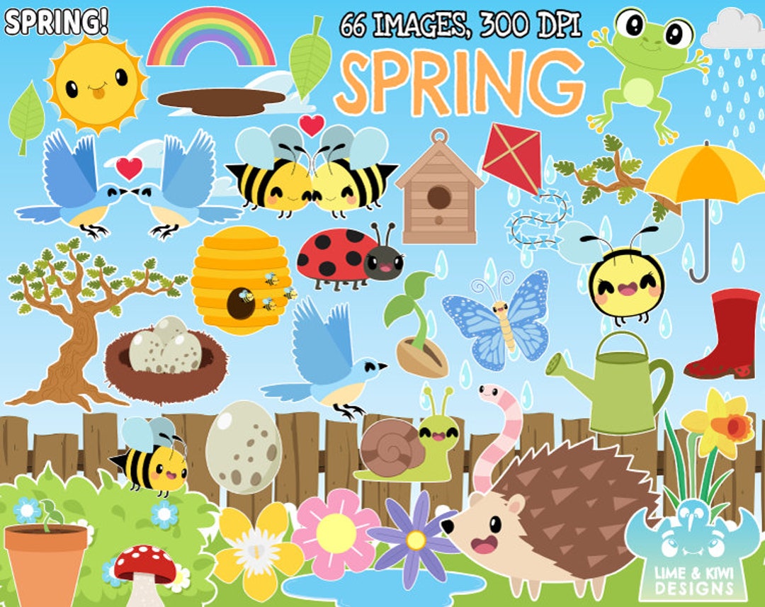 Spring Clipart, Black and White, Digital Stamps, Bug, Insect, Flower ...