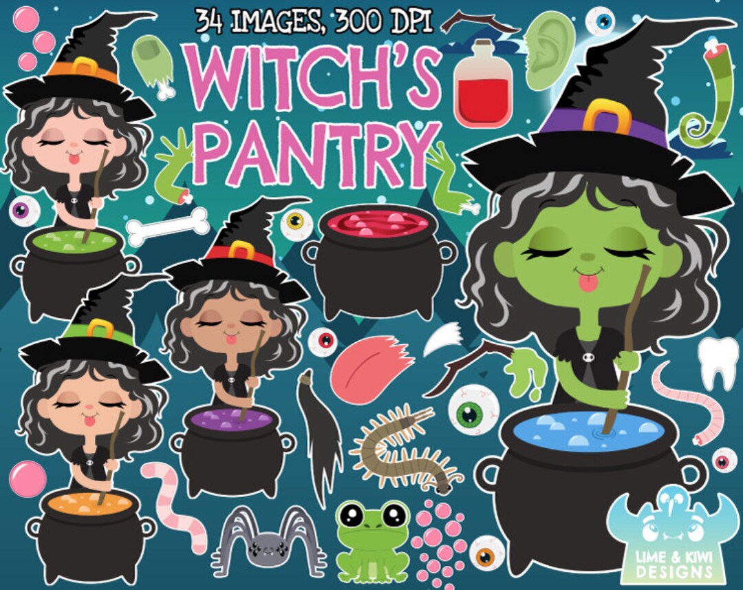 Witch's Pantry Clipart, Black and White, Digital Stamps, Halloween ...