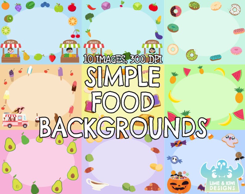 Simple Food Backgrounds Clipart, Instant Download Art, Commercial Use ...
