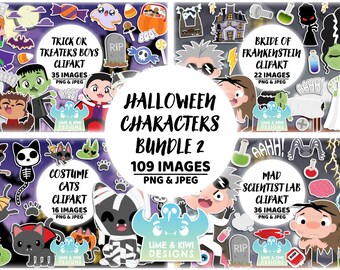 Halloween Creatures Clipart Frankenstein Ghost Dracula Witch - Etsy