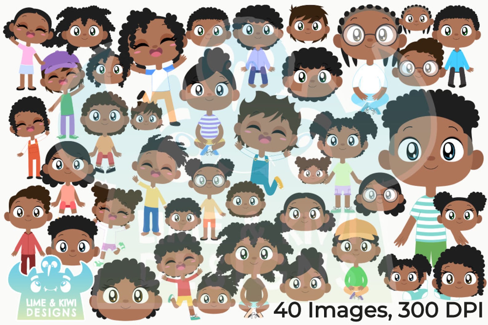 African American Kids option 2 Clipart Instant Download - Etsy