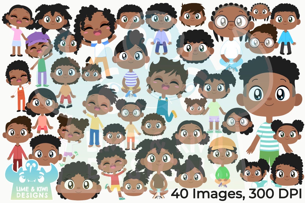 African American Kids option 2 Clipart Instant Download - Etsy