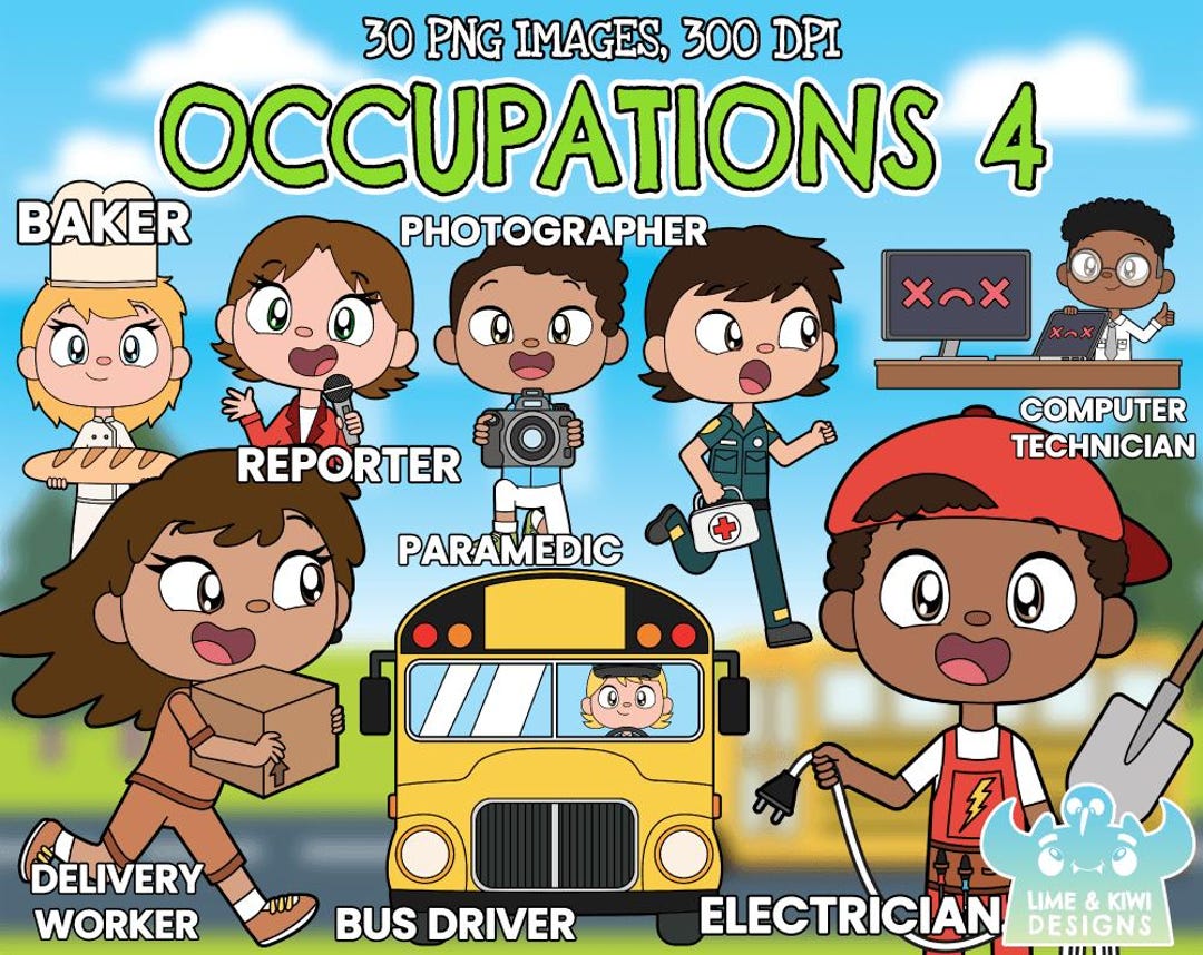 Occupations 4 Clipart, Black and White, Digital Stamps, Bus Driver ...