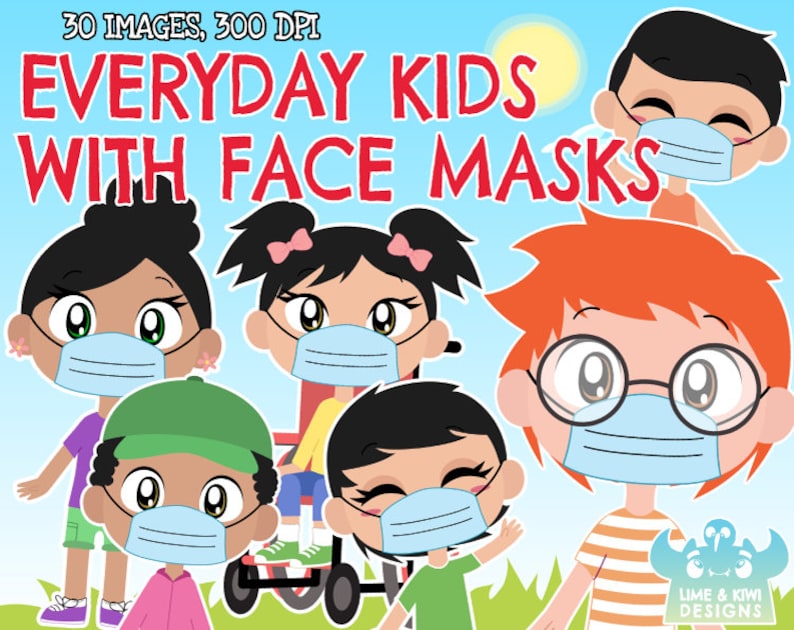 Everyday Kids with Face Masks Clipart Instant Download Vector | Etsy
