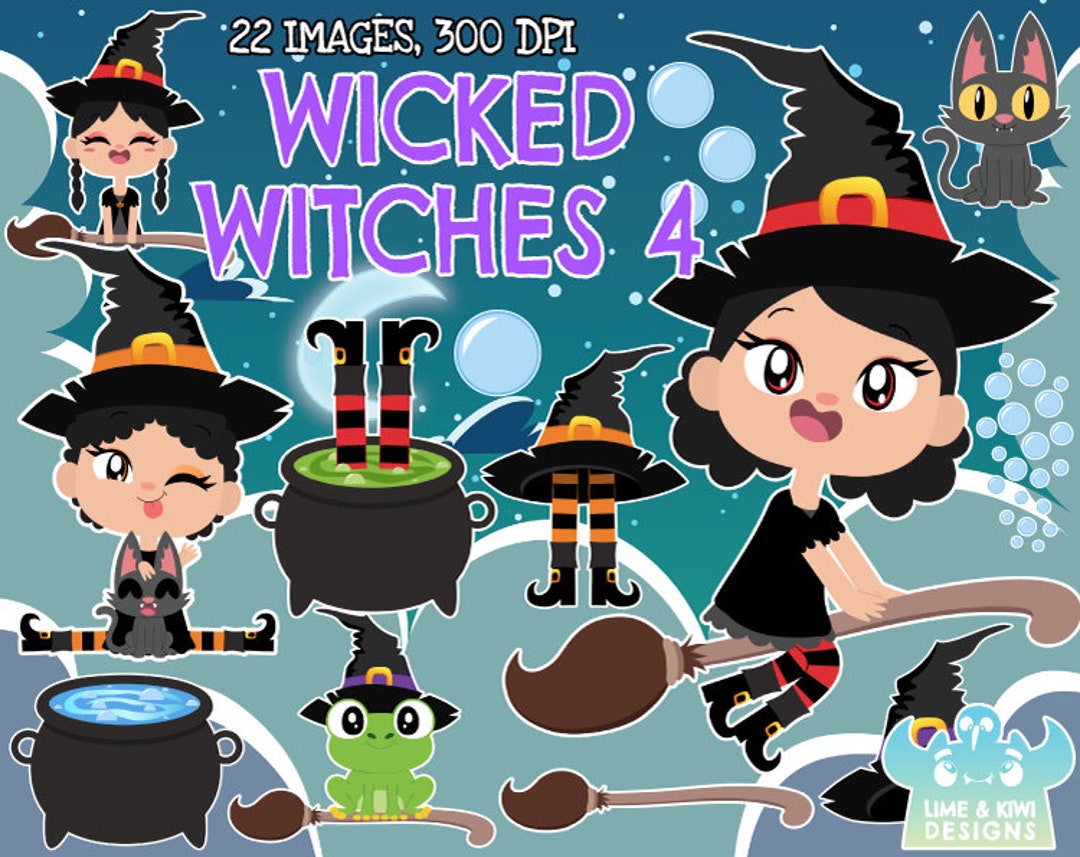 Wicked Witches 4 Clipart, Black and White, Digital Stamps, Commercial ...