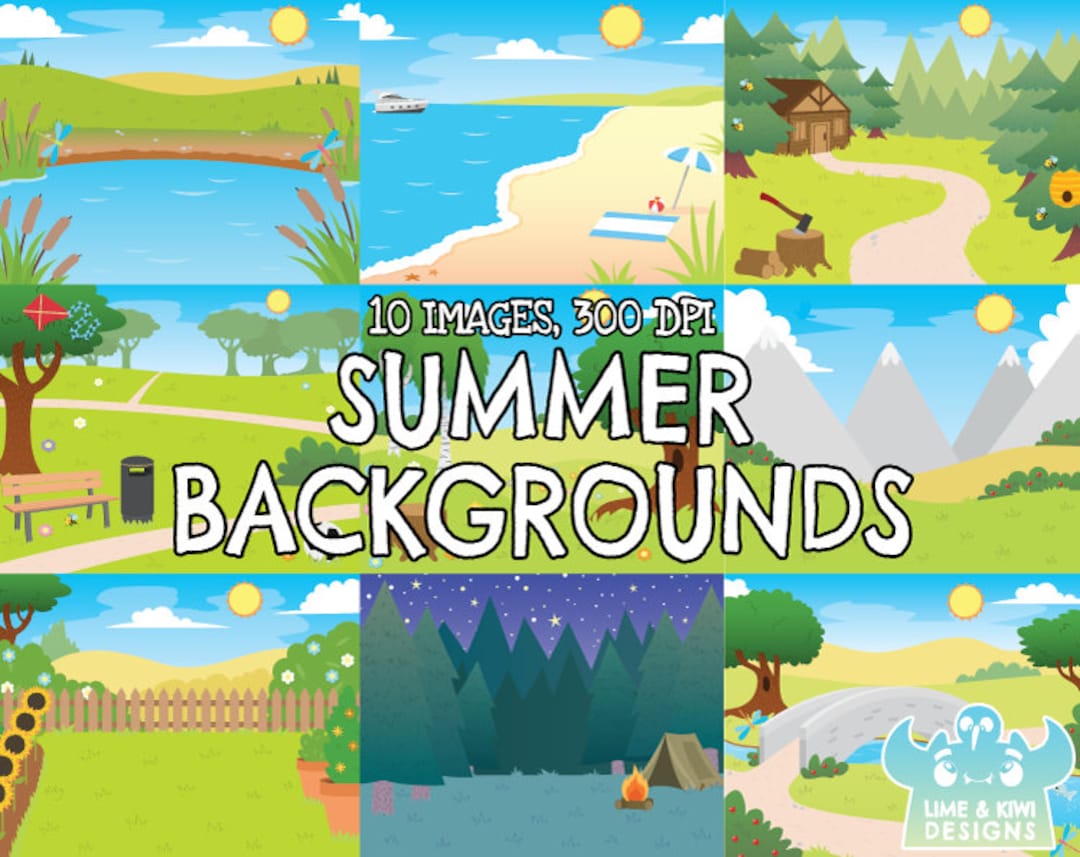 Summer Backgrounds Clipart, Black and White, Digital Stamps, Seasons ...