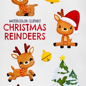 Christmas Reindeers Watercolor Clipart, Instant Download Art ...
