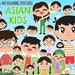 Asian Kids Clipart, Black and White, Digital Stamps, Commercial Use ...