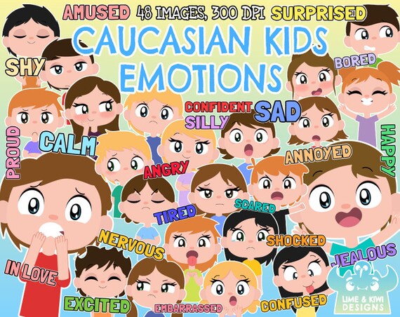 Caucasian Kids Emotions Clipart Instant Download Facial | Etsy