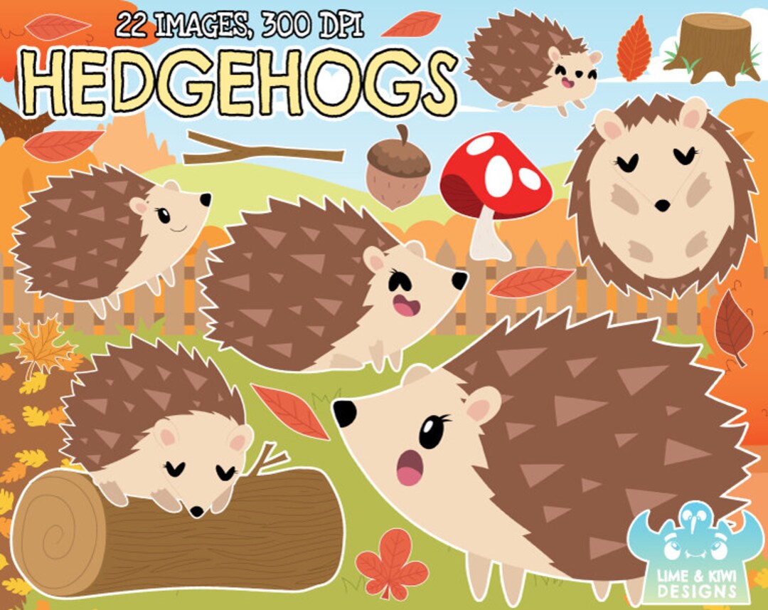 Hedgehogs Clipart, Black and White, Digital Stamps, Woodland, Forest ...