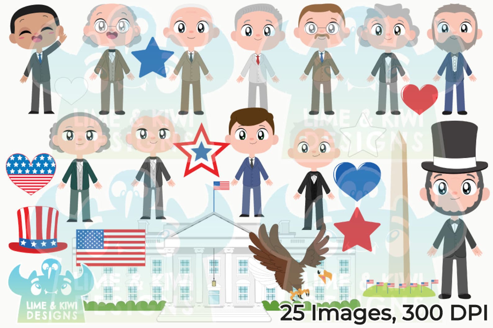 U.S. Presidents/founding Fathers Clipart - Pack 1, Black and White ...