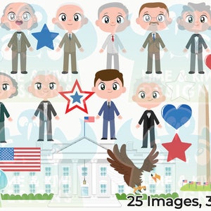 U.S. Presidents/founding Fathers Clipart - Pack 1, Black and White ...
