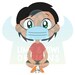 School Kids With Face Masks Clipart, Black and White, Digital Stamps ...
