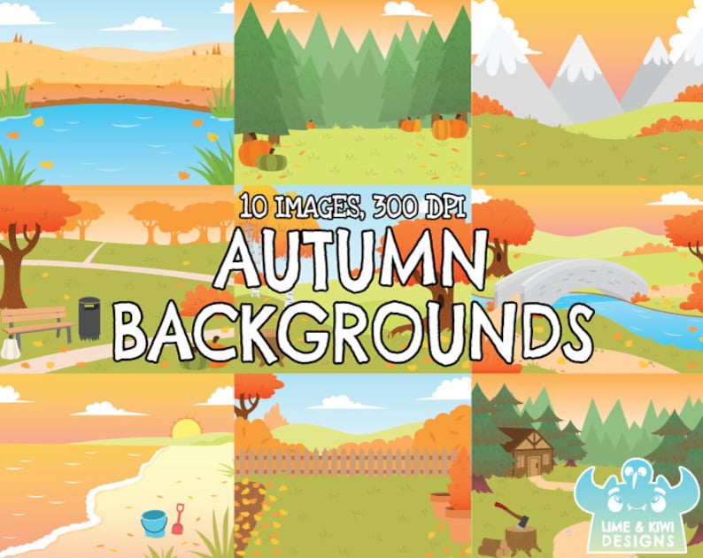 Seasonal Backgrounds Clipart Bundle 1, Black and White, Digital Stamps ...