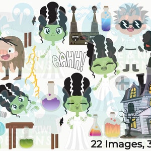 Bride of Frankenstein Clipart, Black and White, Digital Stamps ...