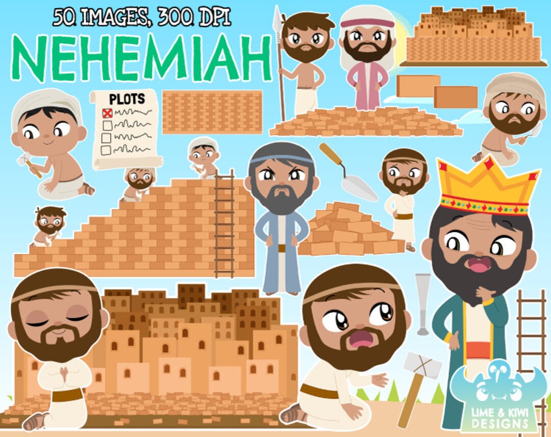 Nehemiah Clipart, Black and White, Digital Stamps, Bible, Biblical, God ...
