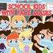 School Kids With Face Masks Clipart, Black and White, Digital Stamps ...