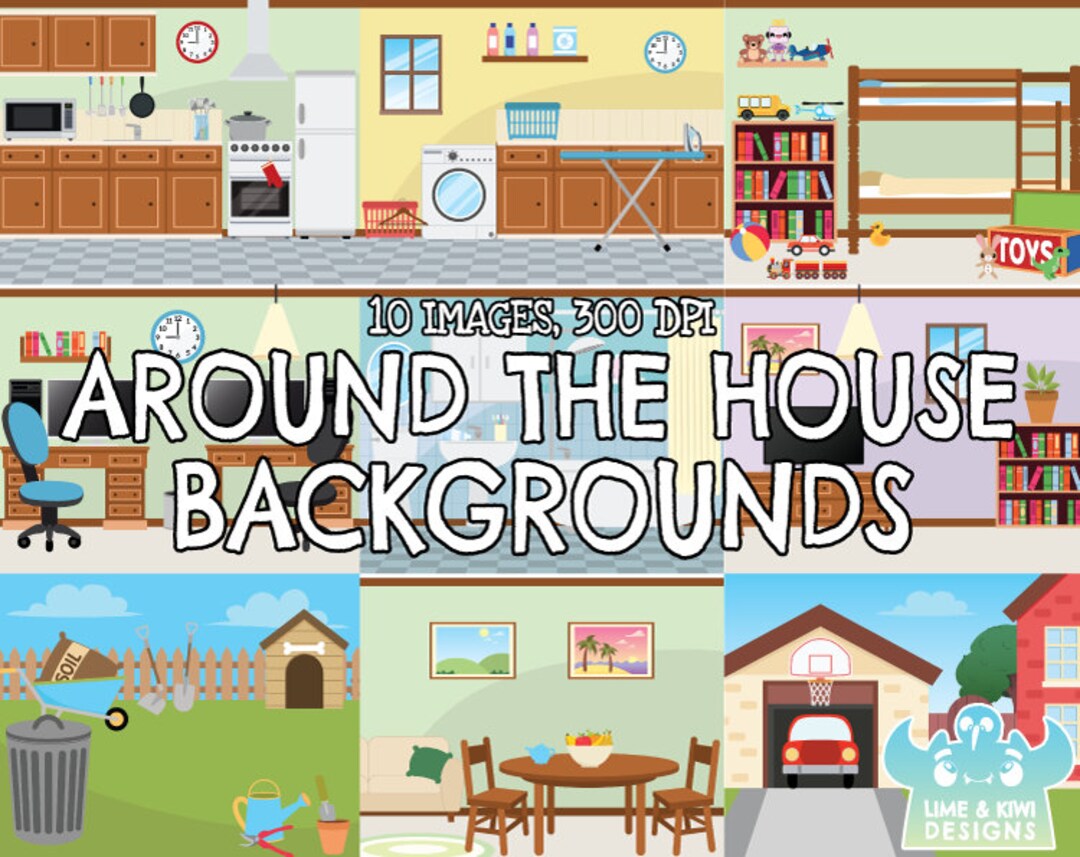 Around the House Backgrounds, Black and White, Digital Stamps ...