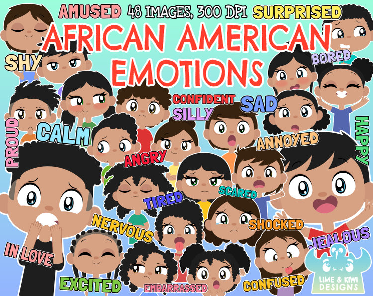 African American Kids Emotions Clipart Instant Download | Etsy