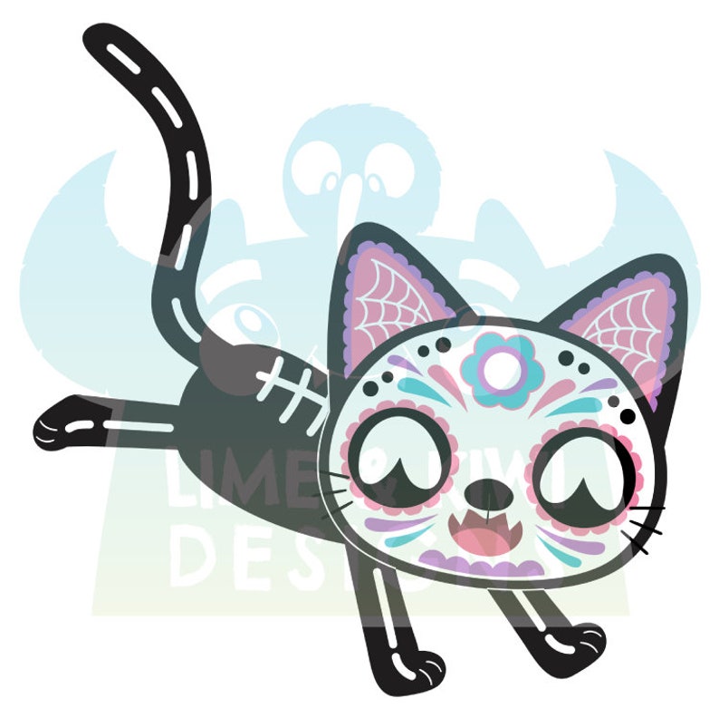 Sugar Skulls Day of the Dead Cats Clipart Instant Download - Etsy
