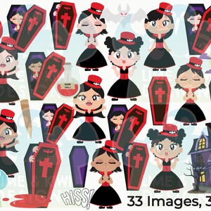 Vampire Girls Clipart, Black and White, Digital Stamps, Halloween ...