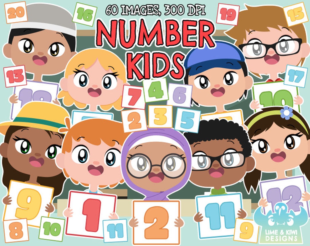 Number Kids Clipart, Black and White, Digital Stamps, Counting Kids ...