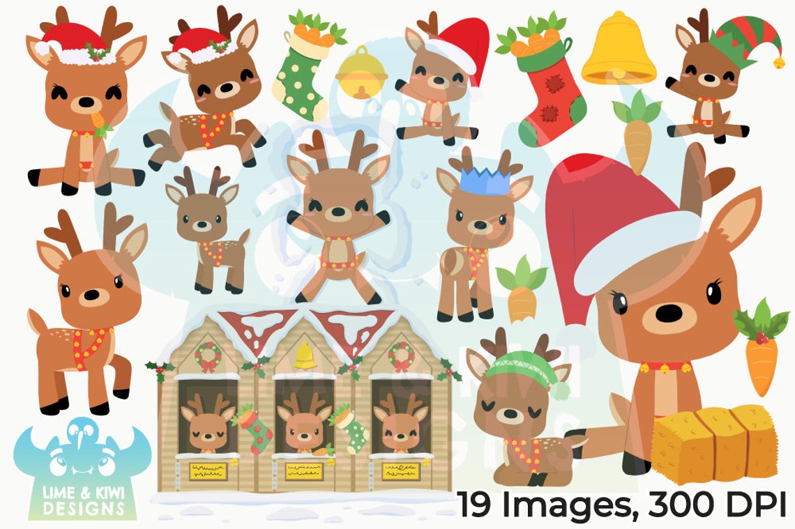 Christmas Reindeer Clipart Instant Download Vector Art - Etsy UK