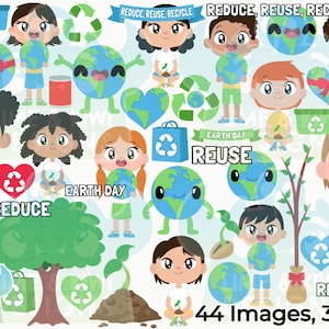 Earth Day Clipart, Black and White, Digital Stamps, Recycling, Reduce ...