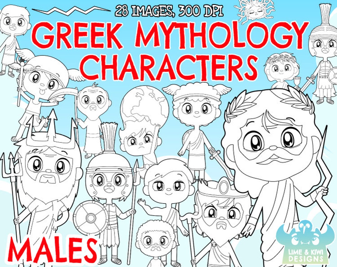 Greek Mythology Characters Males Digital Stamps, Immortal Clipart ...