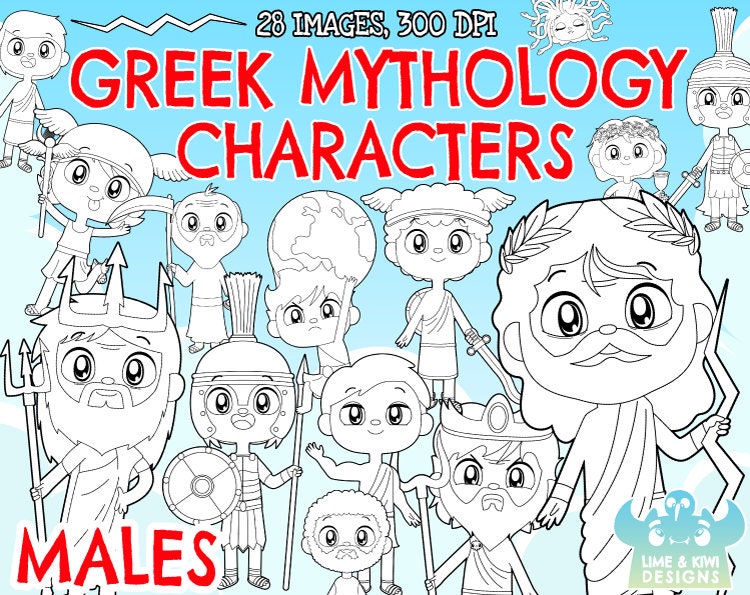 Greek Mythology Characters Males Digital Stamps Immortal - Etsy