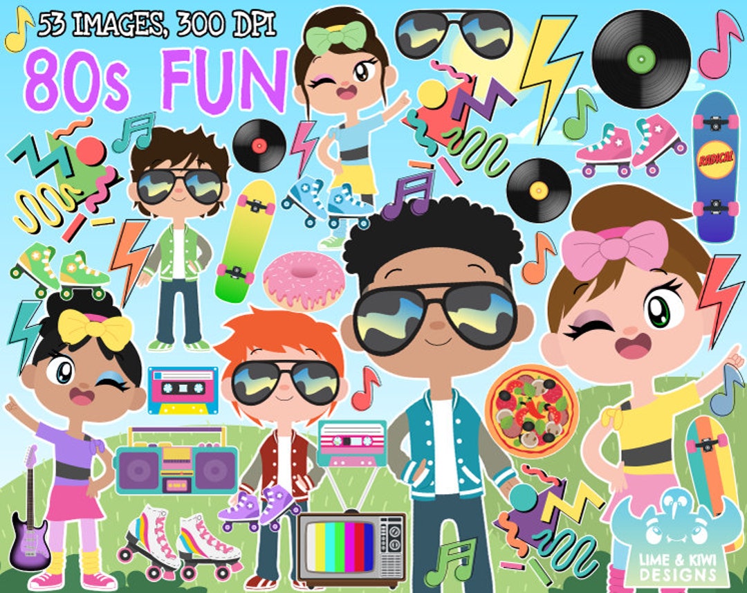 80s Fun Clipart, Black and White, Digital Stamps, Lightning, 80s Style ...
