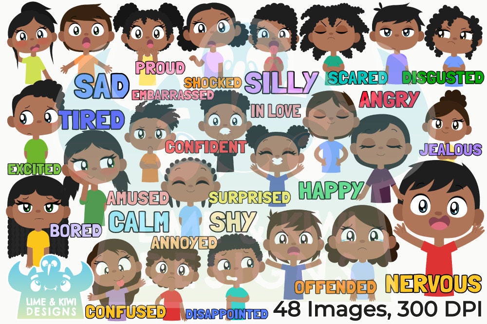 African American Kids Emotions option 2 Clipart Instant - Etsy