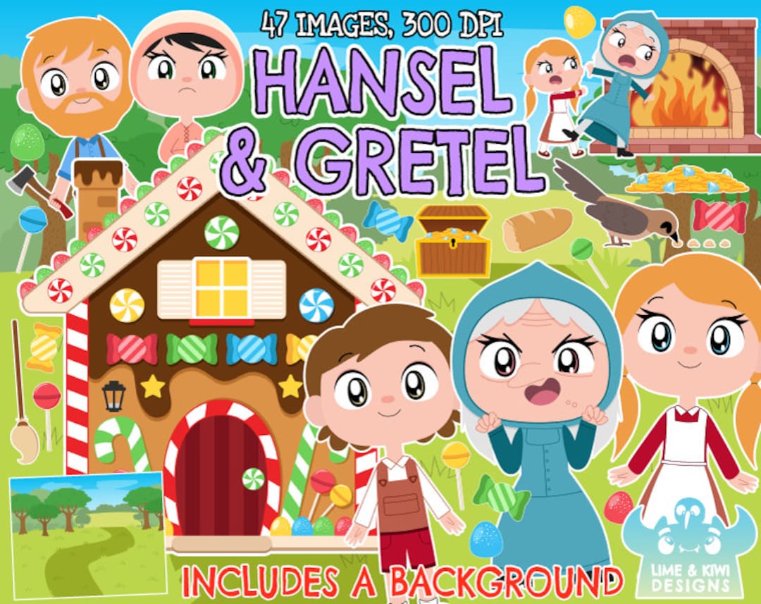 Hansel and Gretel Clipart, Black and White, Digital Stamps, Fairy Tale ...