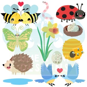 Spring Clipart, Black and White, Digital Stamps, Bug, Insect, Flower ...
