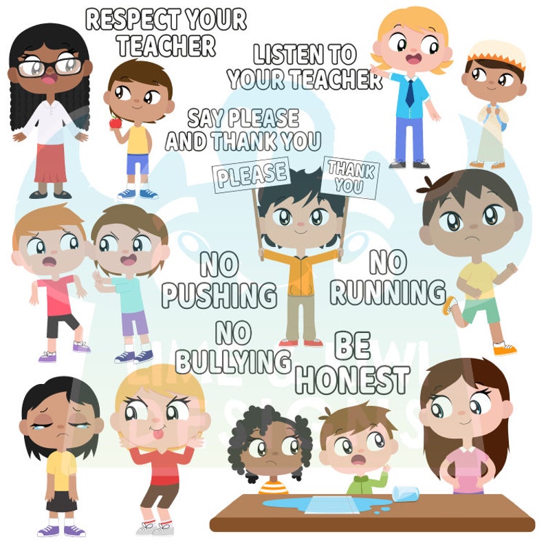 Classroom Rules Clipart, Black and White, Digital Stamps, Education ...
