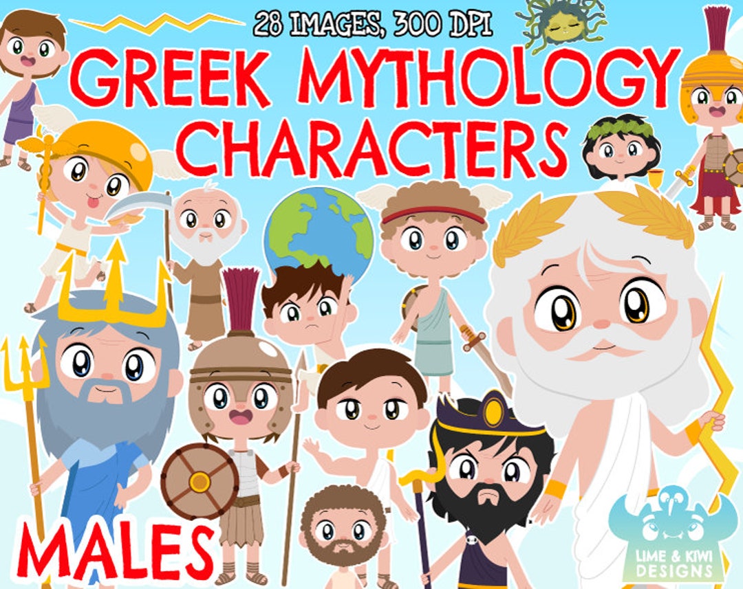 Greek Mythology Characters - Males Clipart, Black and White, Digital ...