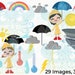 Weather Clipart, Black and White, Digital Stamps, Sun, Cloud, Rain ...